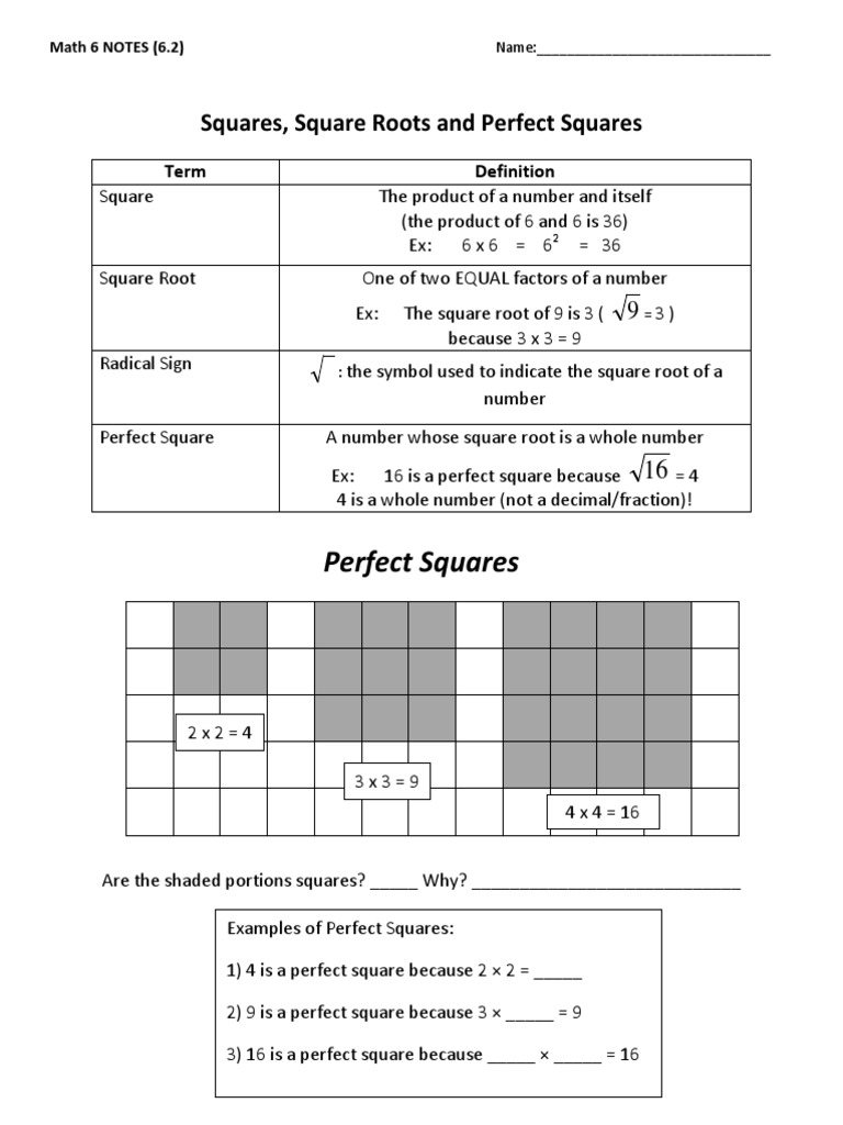 Squares, Square Roots and Perfect Squares | PDF | Numbers ...