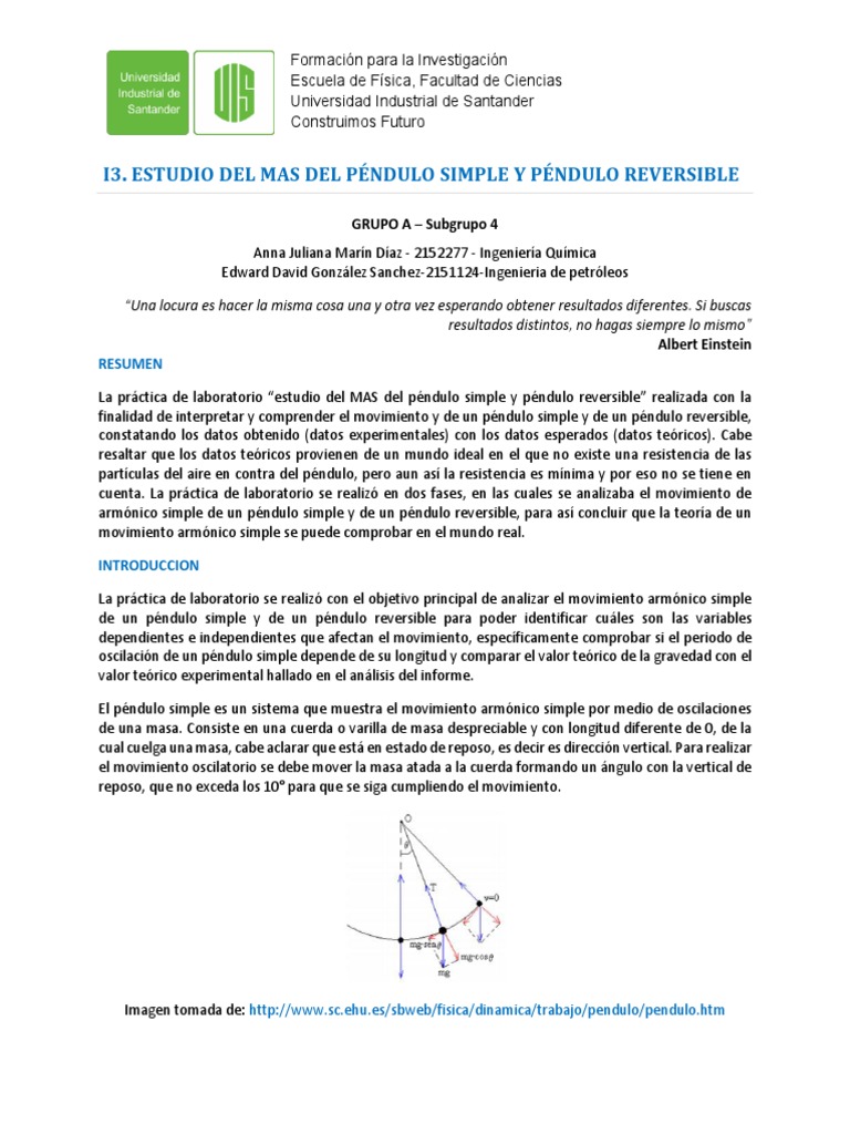 Análisis del movimiento armónico simple de péndulos simple y reversible a través de un estudio ...