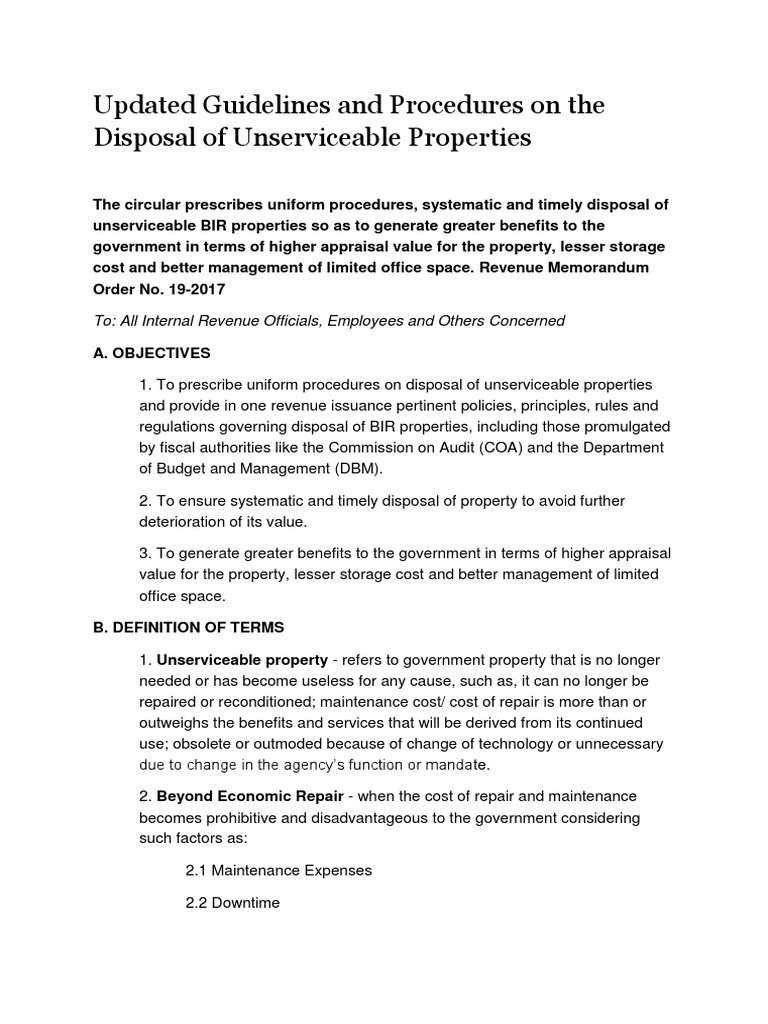 Disposal of Unserviceable Properties | PDF | Auction | Real Estate ...