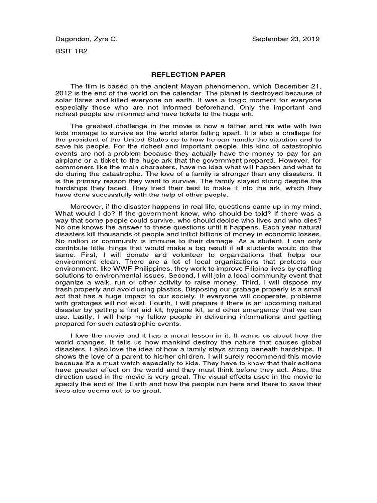 2012 Reflection Paper | PDF | Disaster And Accident | Disaster (General)