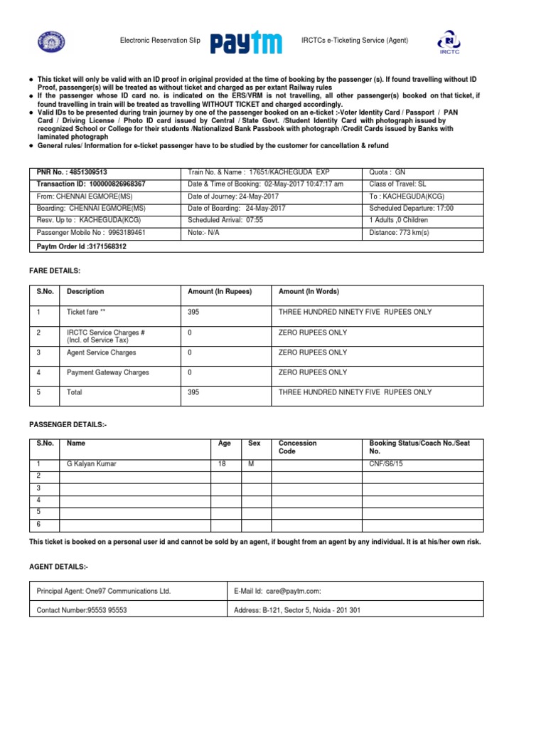 Train Ticket | PDF | Identity Document | Ticket (Admission)