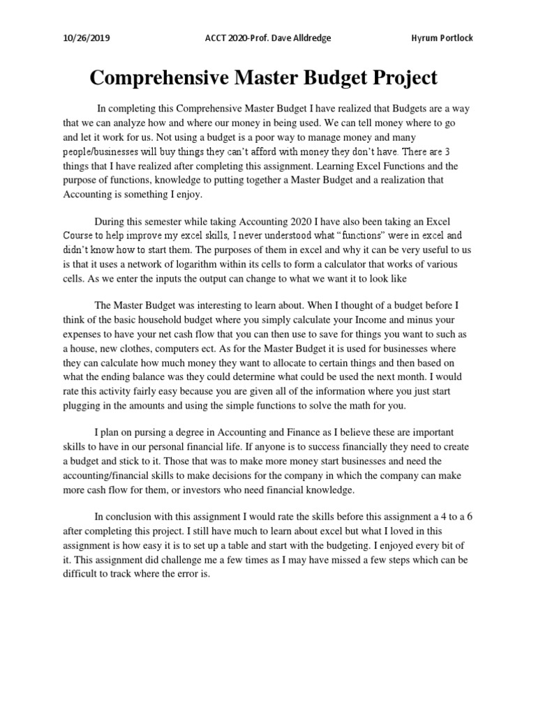 Comprehensive Master Budget Project | PDF | Budget | Economies