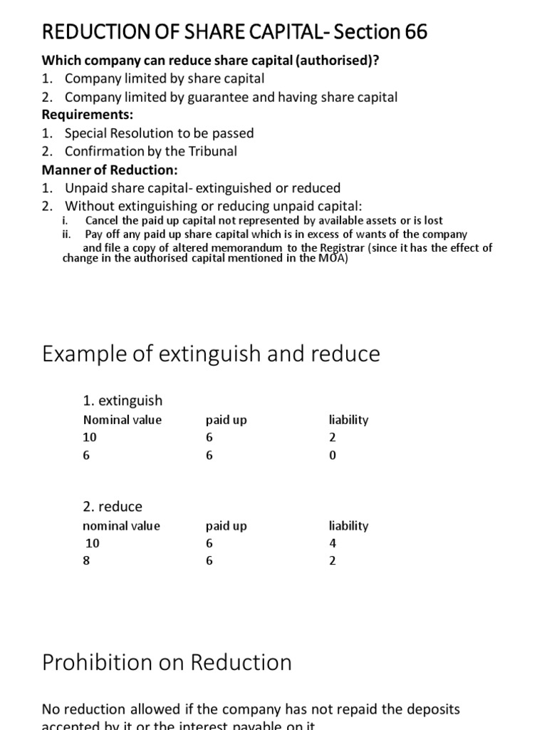 Reduction of Share Capital-Section 66 | PDF | Guarantee | Business Law