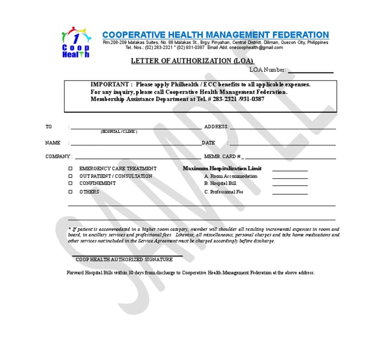 Cooperative Health Management Federation: Letter of Authorization (Loa ...