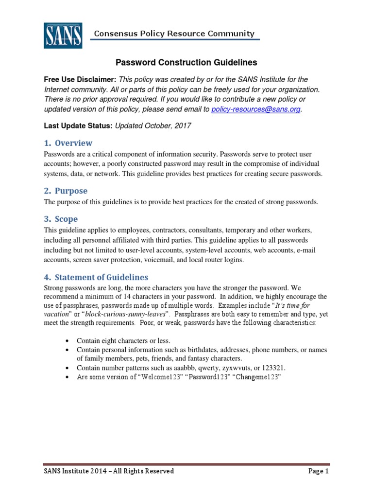 Strong Password Construction: Guidelines for Creating Secure Passwords ...