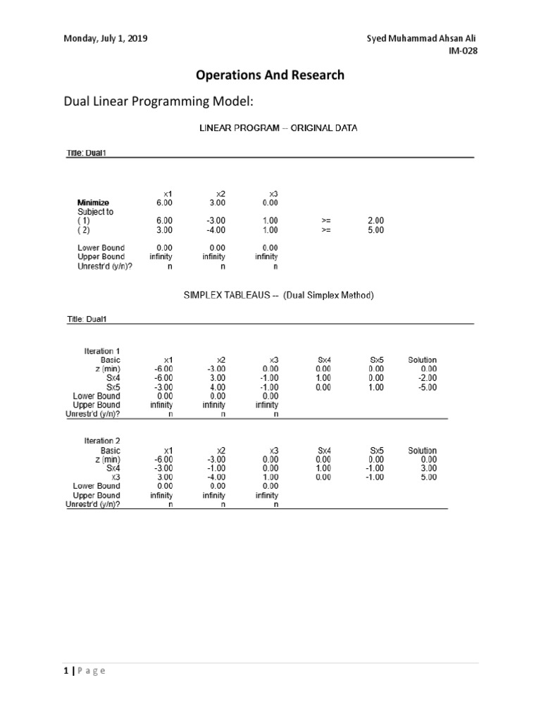 Dual Linear Programming Model:: Operations and Research | PDF | Finance ...