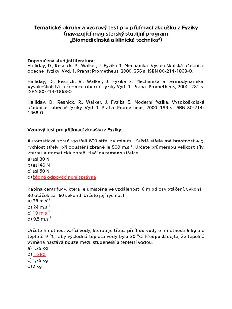 Fyzika Test | PDF