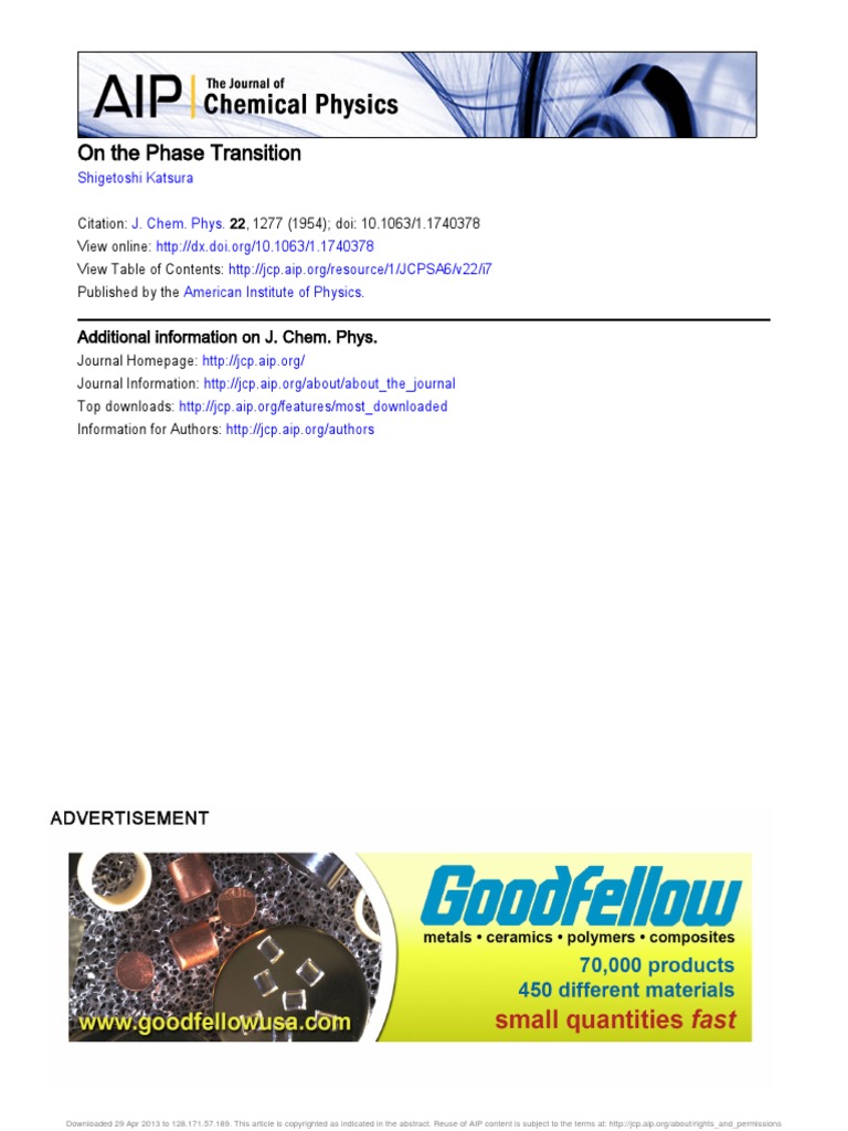 On The Phase Transition: Additional Information On J. Chem. Phys | PDF ...