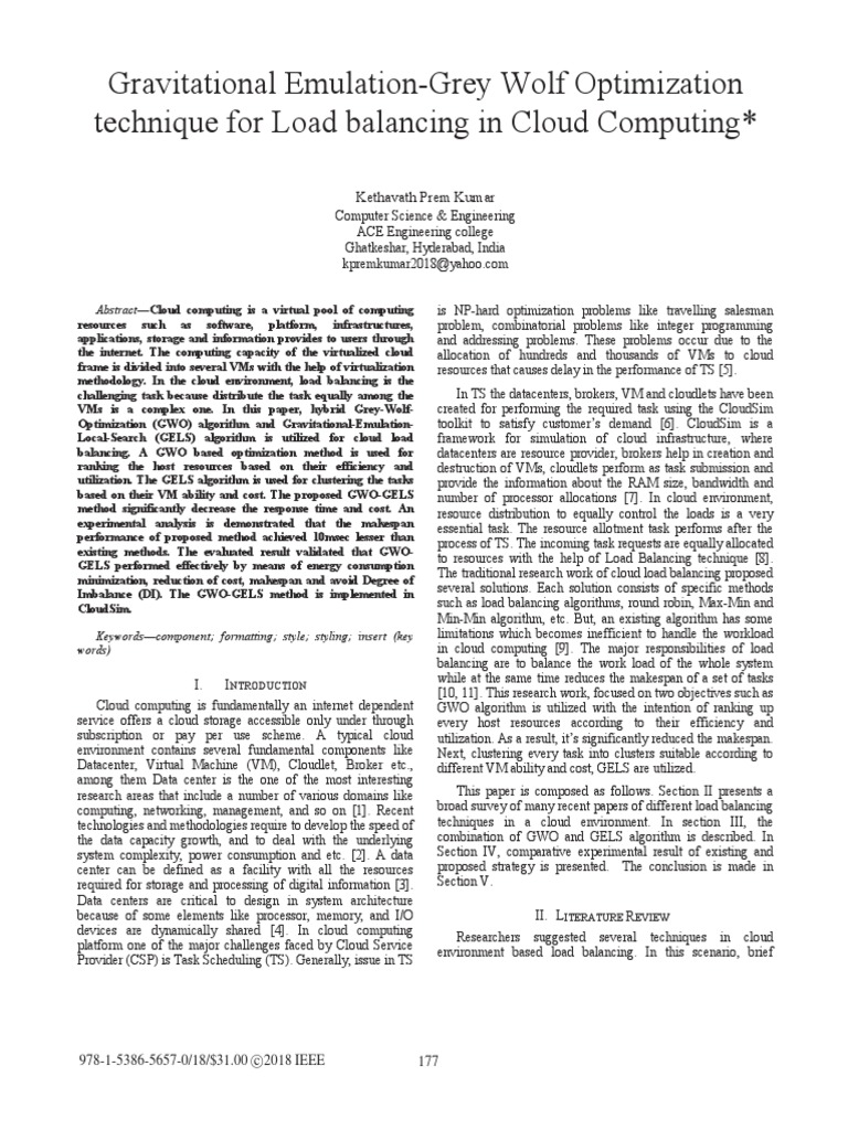 Gravitational Emulation Grey Wolf Optimization Technique For Load Balancing In Cloud Computing
