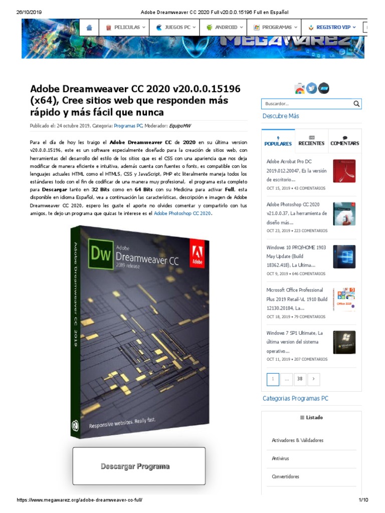 Adobe Dreamweaver CC 2020 Full v20.0.0.15196 Full en Español | Descargar gratis PDF | Adobe ...