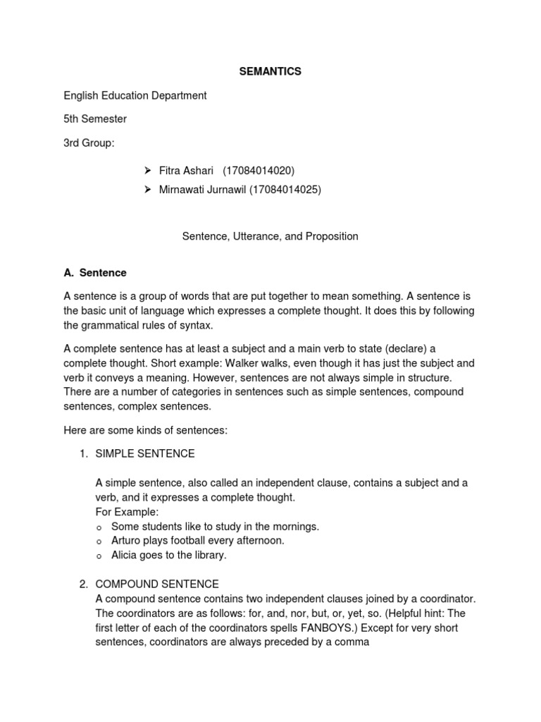 Semantic | PDF | Sentence (Linguistics) | Proposition