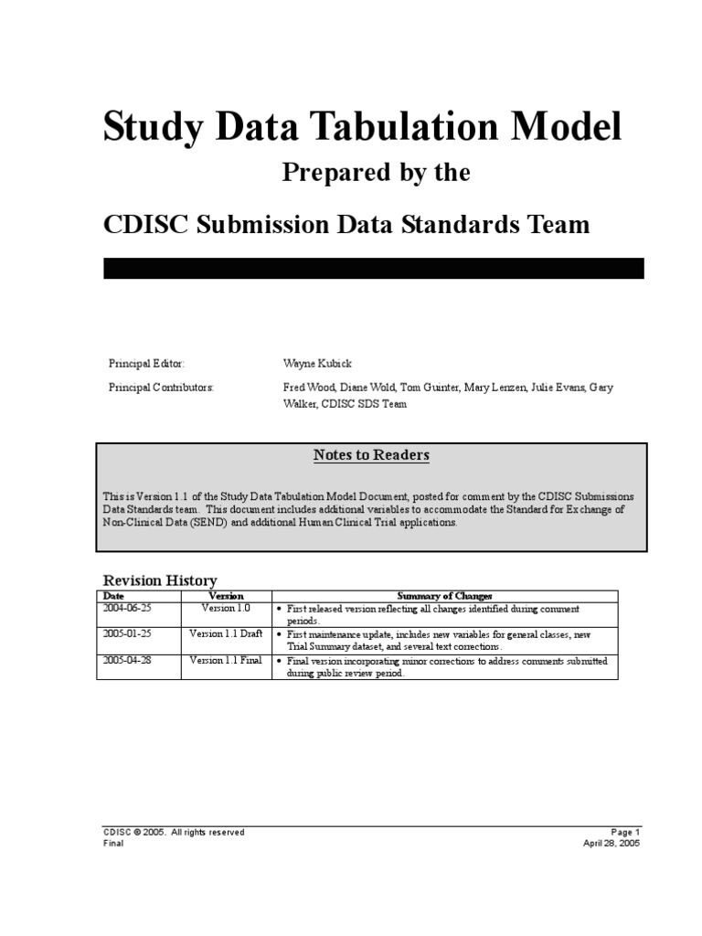 Study Data Tabulation Model: Prepared by The CDISC Submission Data ...