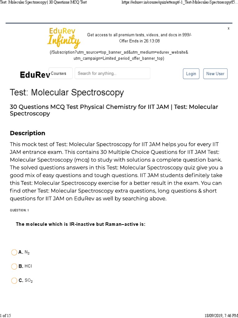 Test - Molecular Spectroscopy - 30 Questions MCQ Test | PDF | Molecules ...