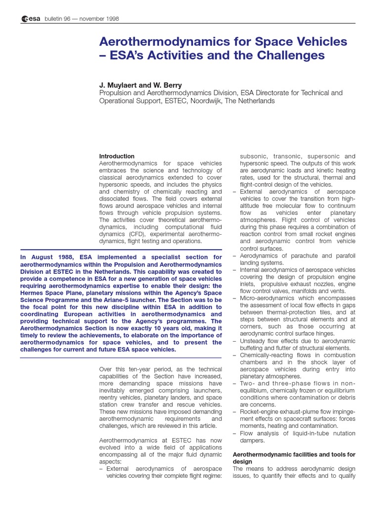 Aerothermodynamics For Space Vehicles - ESA's Activities and The ...