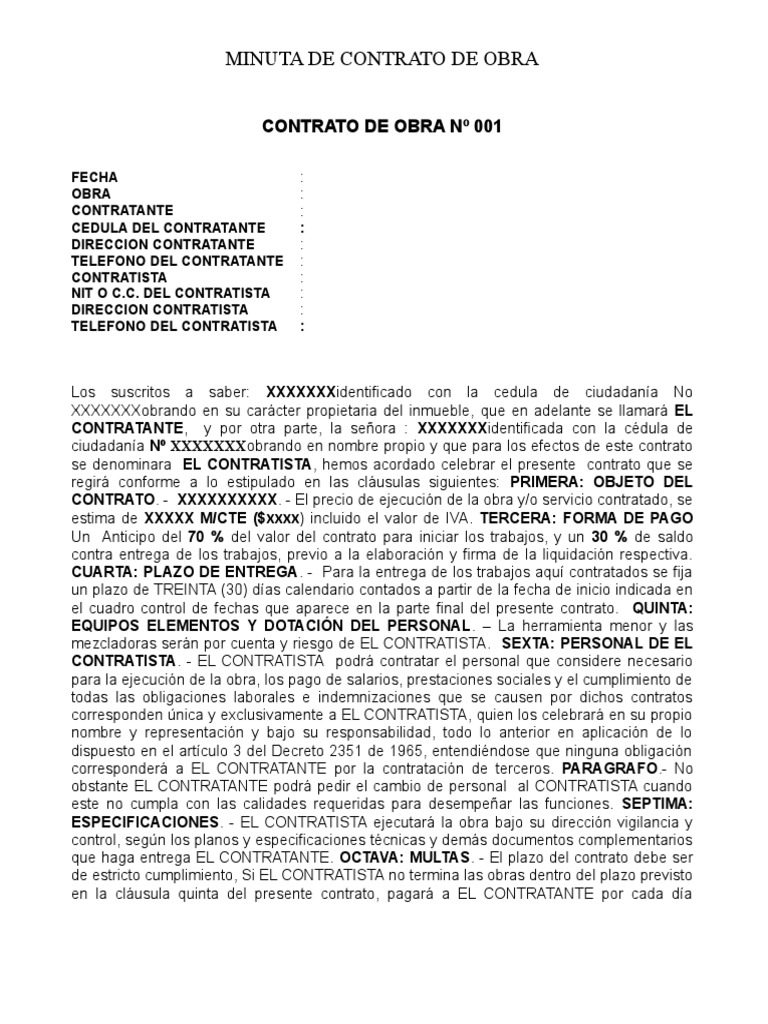 Modelo Formato Contrato Mano de Obra | PDF