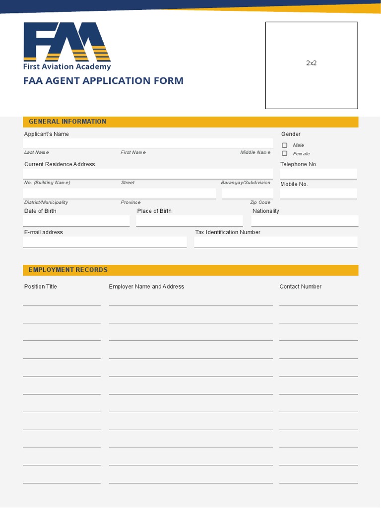 Faa Agent Application Form: General Information | Download Free PDF ...
