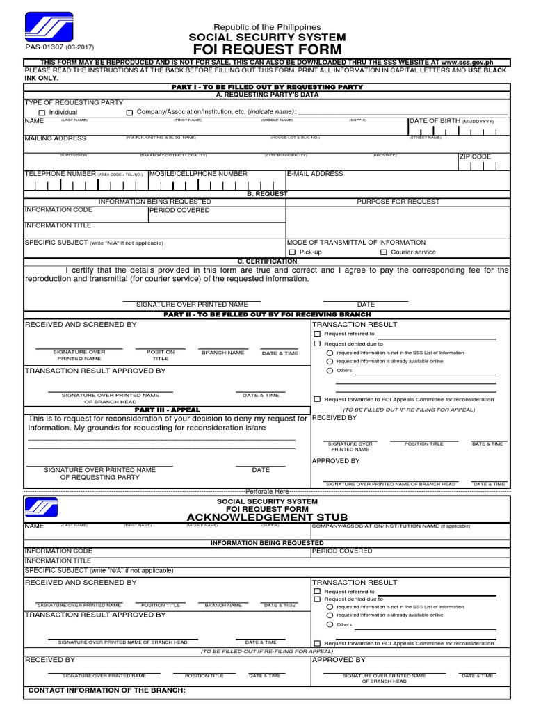 Foi Request Form: Social Security System | PDF | Computing | Business
