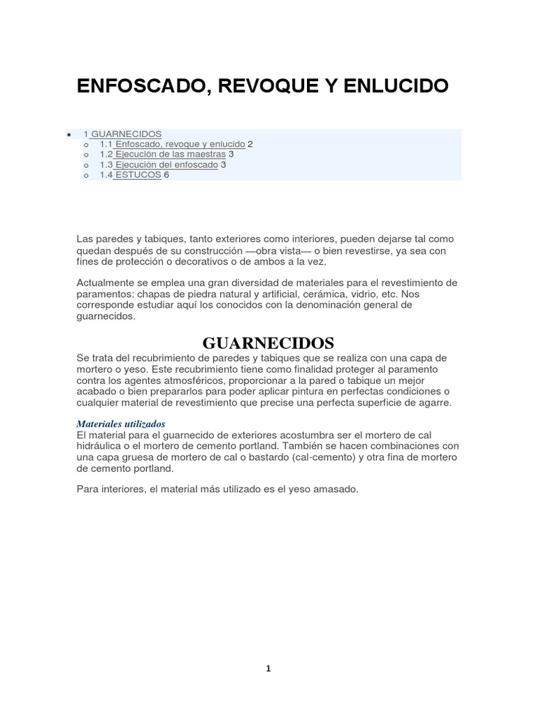 Revestimientos de paredes: Enfoscado, revoque y enlucido | PDF | Yeso ...
