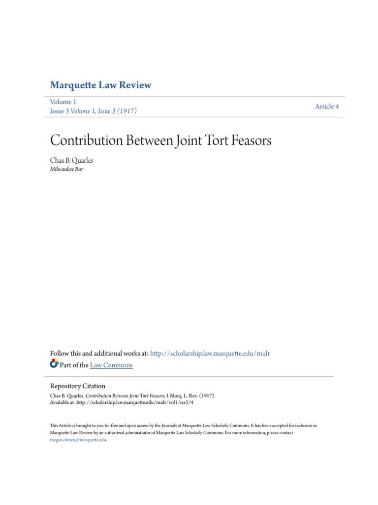 Contribution Between Joint Tort Feasors | PDF | Tort | Judgment (Law)