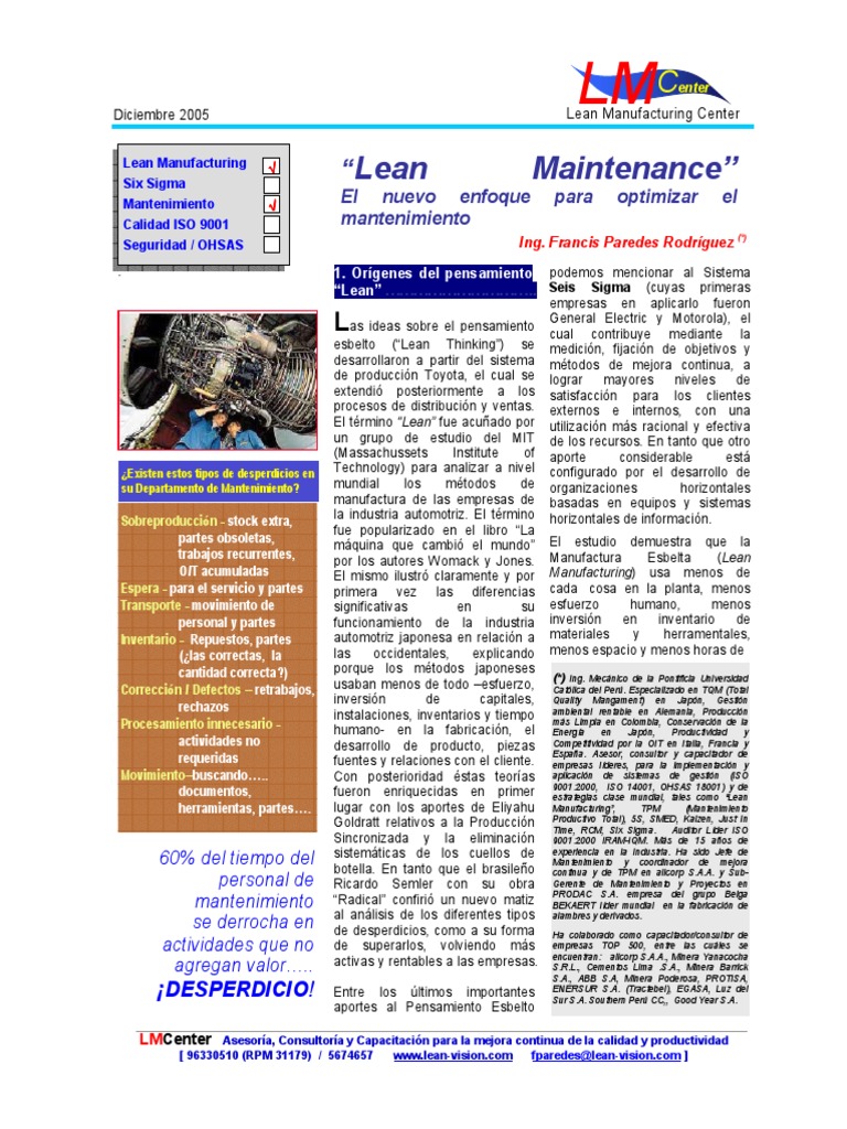 1er Control de Lectura Lean - Maintenance PDF | PDF | Lean ...