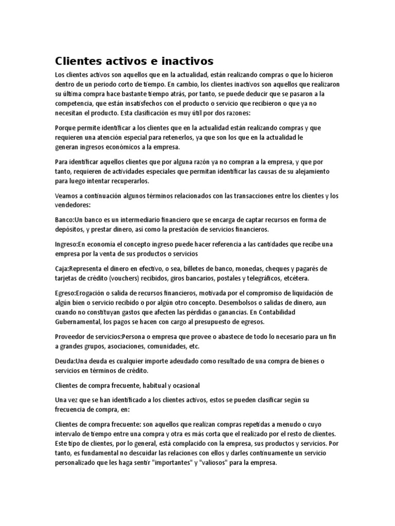 Clientes Activos e Inactivos | Cliente | Bancos