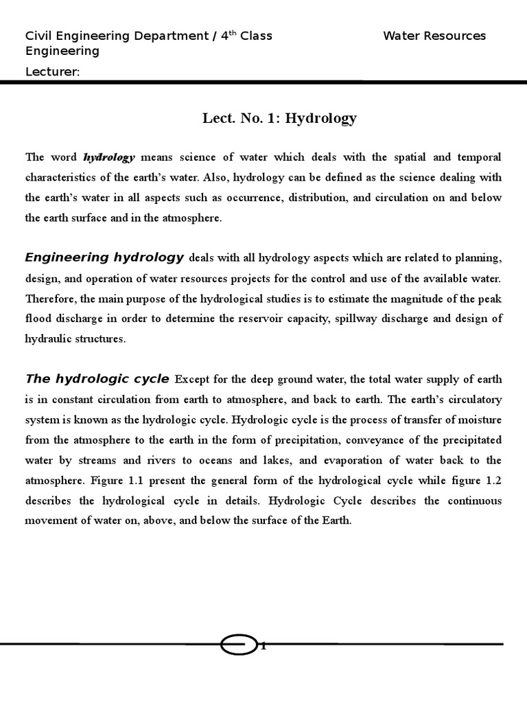 Lecture 1 - Hydrology | PDF | Hydrology | Water Cycle