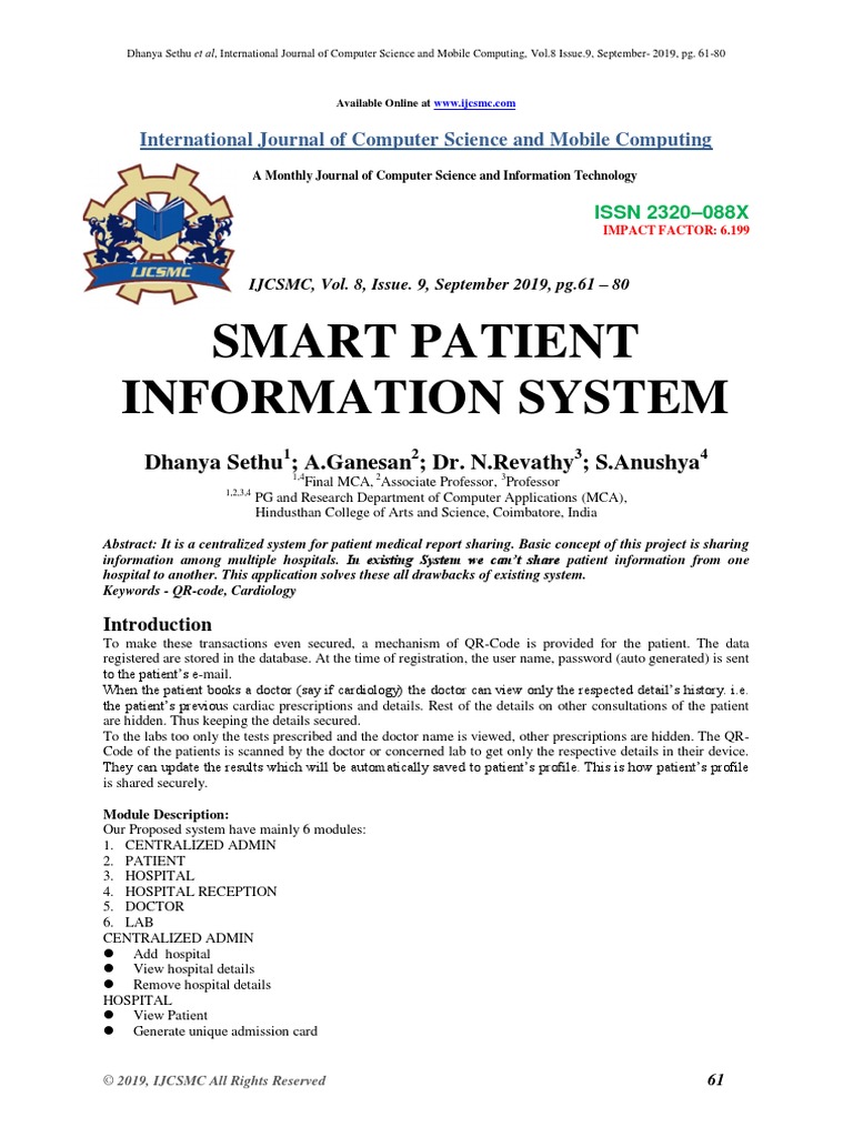 Smart Patient Information System PDF | PDF | Qr Code | Mobile Device
