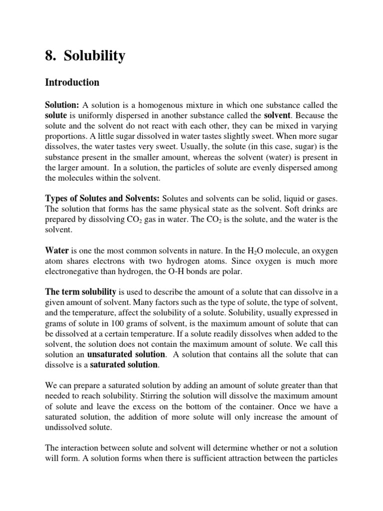 Lab 8 Solubility-1 | PDF | Solution | Solvent