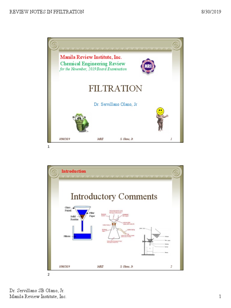 Filtration Review Notes | PDF | Laboratories | Filtration