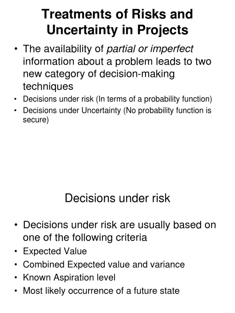 Risk and Uncertainty Decision-Making Techniques | PDF | Expected Value ...