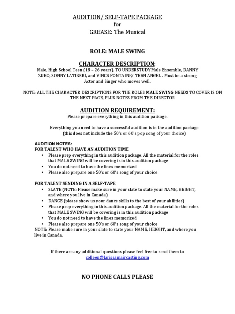Grease Audition Requirements | PDF | Audition | Entertainment
