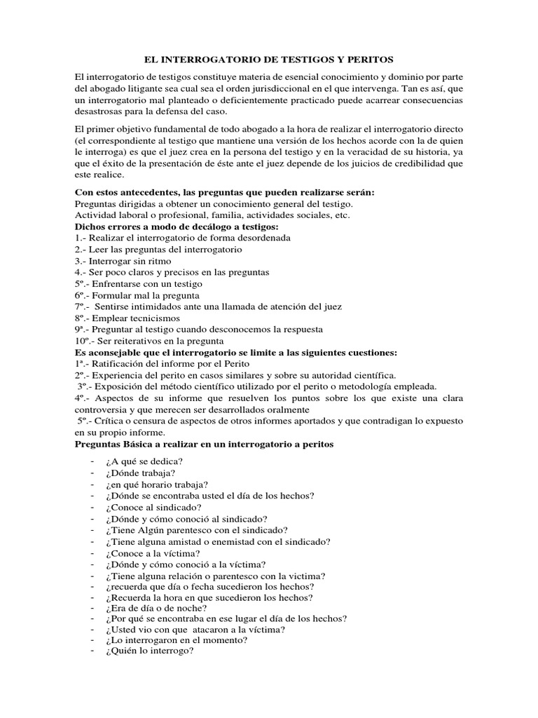 El Interrogatorio de Testigos y Peritos | PDF | Testigo experto | Testigo