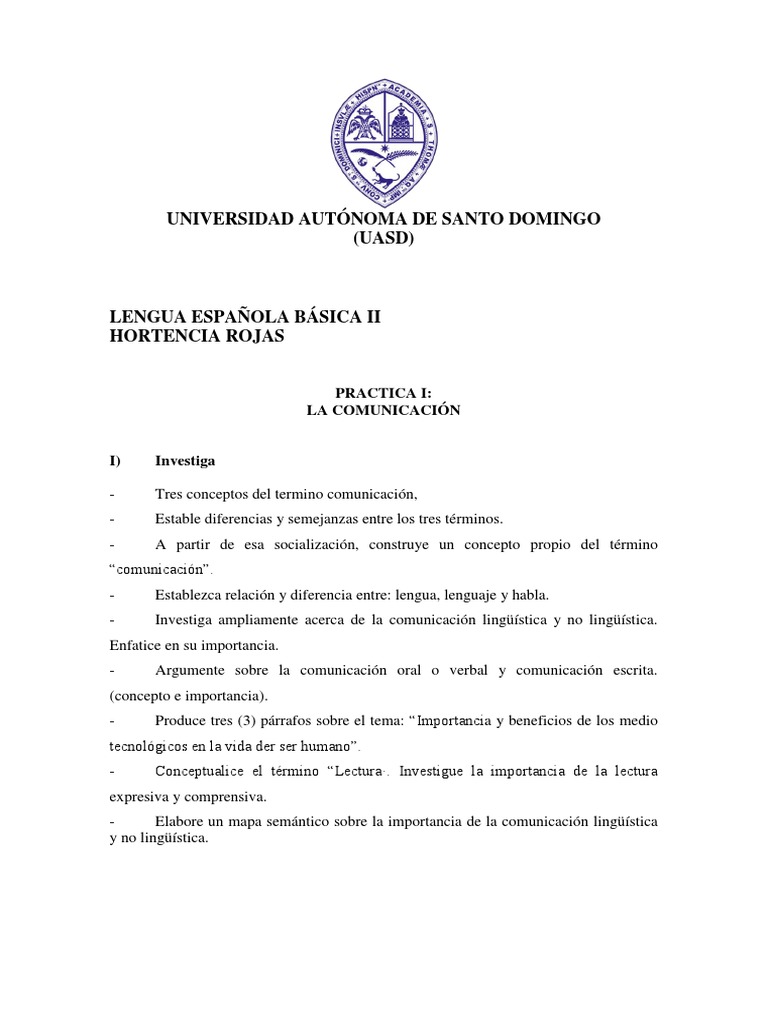 Practica de Letras-012-UASD | PDF | Oro | Comunicación