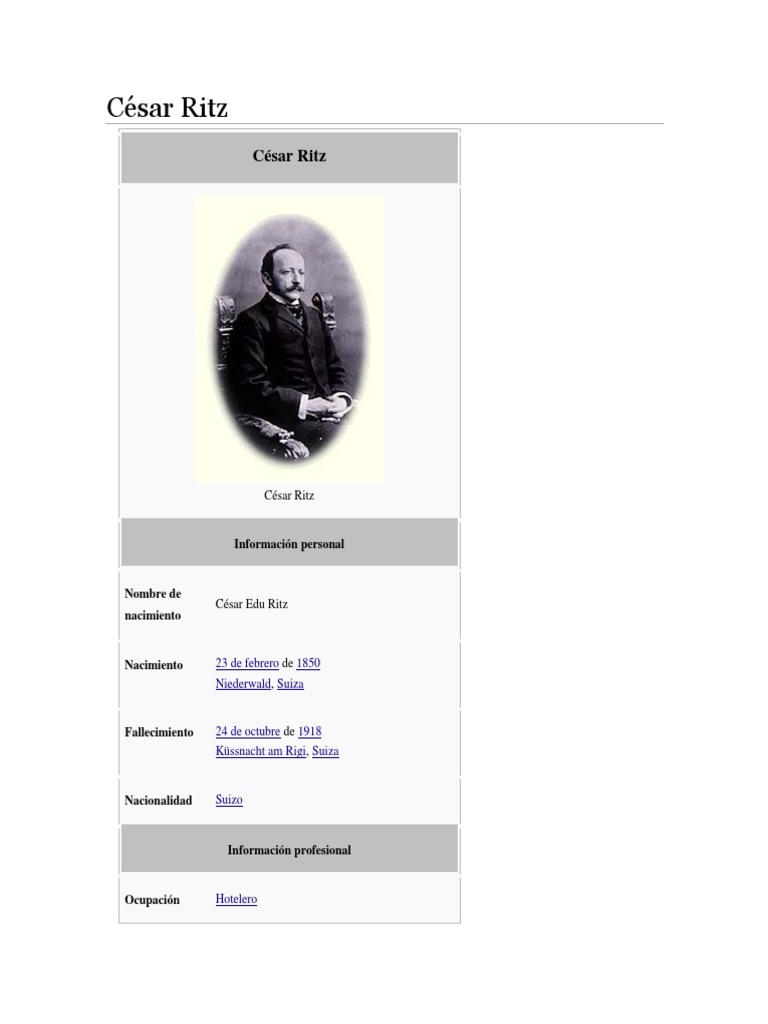 César Ritz, el padre de la hotelería moderna | PDF | Hotel y ...