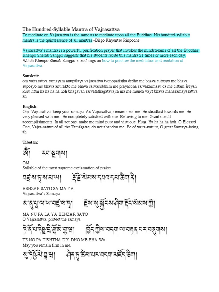 The Hundred-Syllable Mantra of Vajrasattva | PDF | Mantra | Śūnyatā