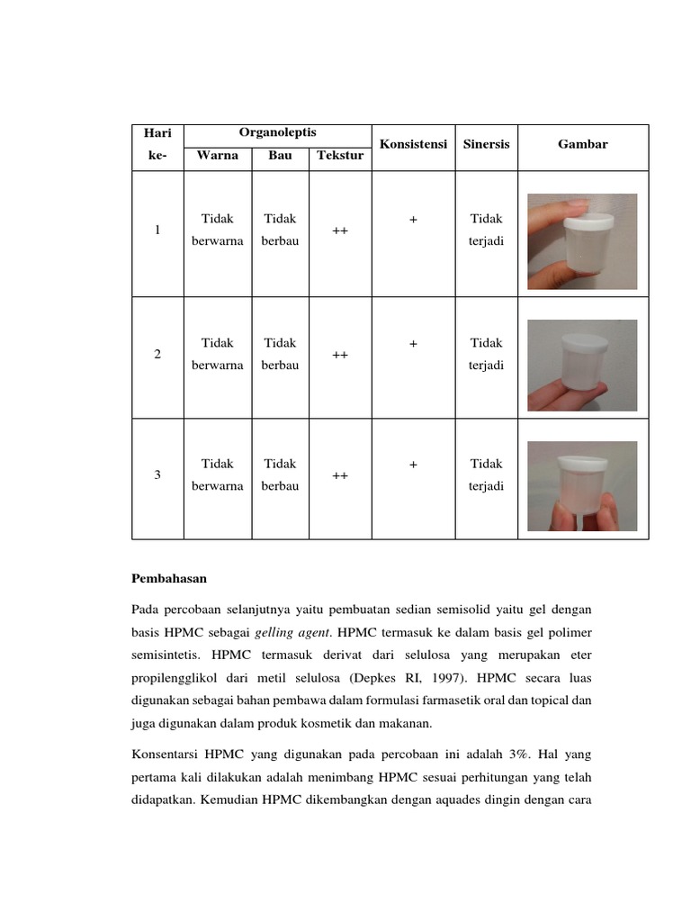 Evaluasi Gel HPMC: Konsistensi dan Organoleptis | PDF