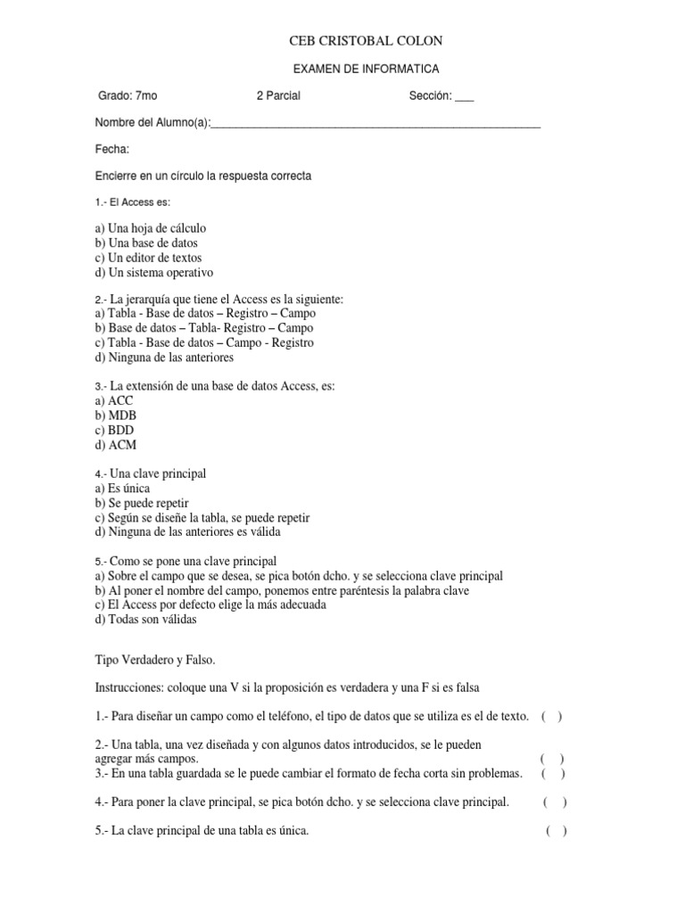 Examen Informatica 7mo | PDF