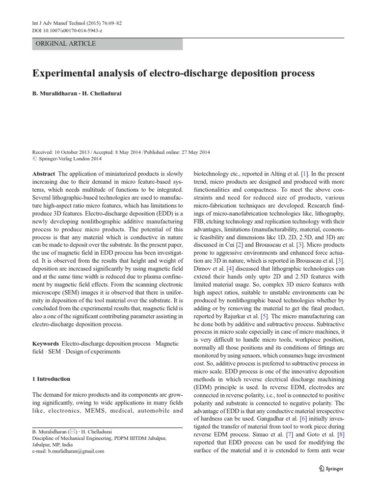 Experimental Analysis of Electro-Discharge Deposition Process | PDF ...