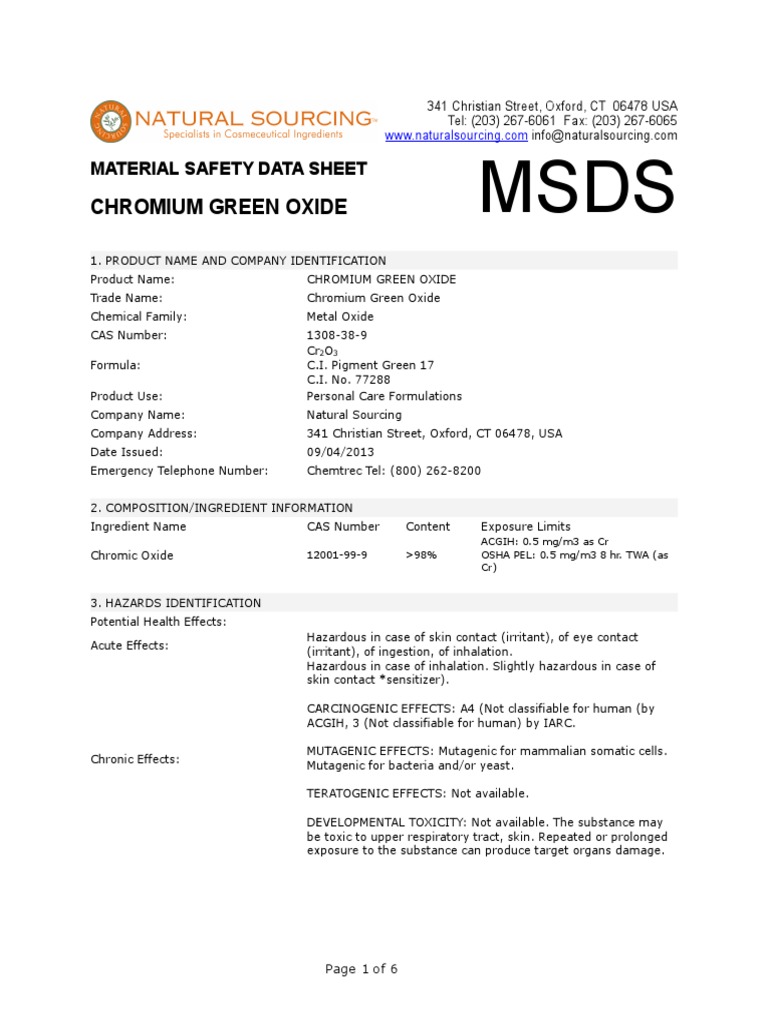 MSDS Chromium Oxide | PDF | Chromium | Toxicity