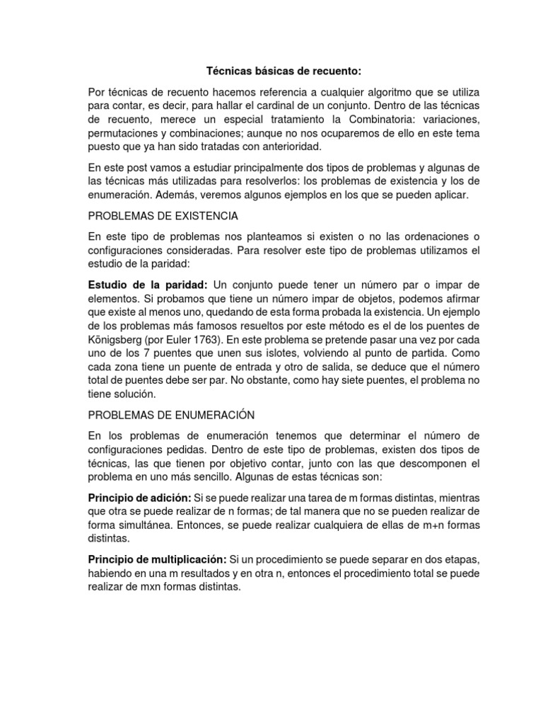 Técnicas Básicas de Recuento | PDF | Combinatoria | Conceptos matemáticos