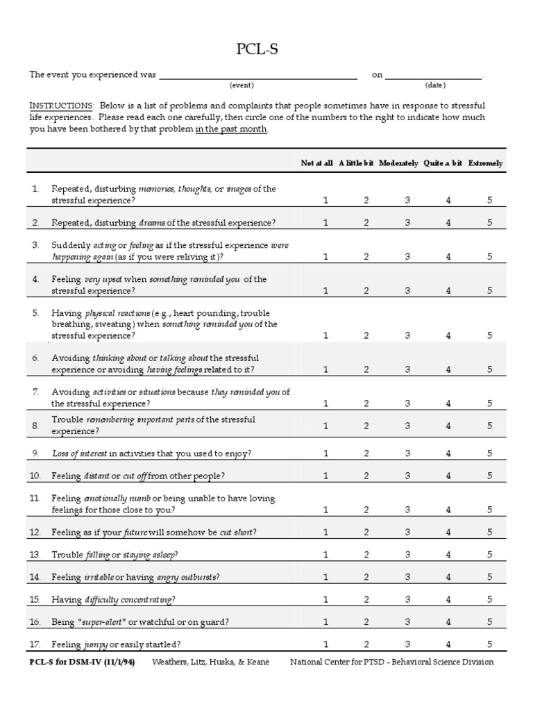 PCL S PDF | PDF | Feeling | Posttraumatic Stress Disorder
