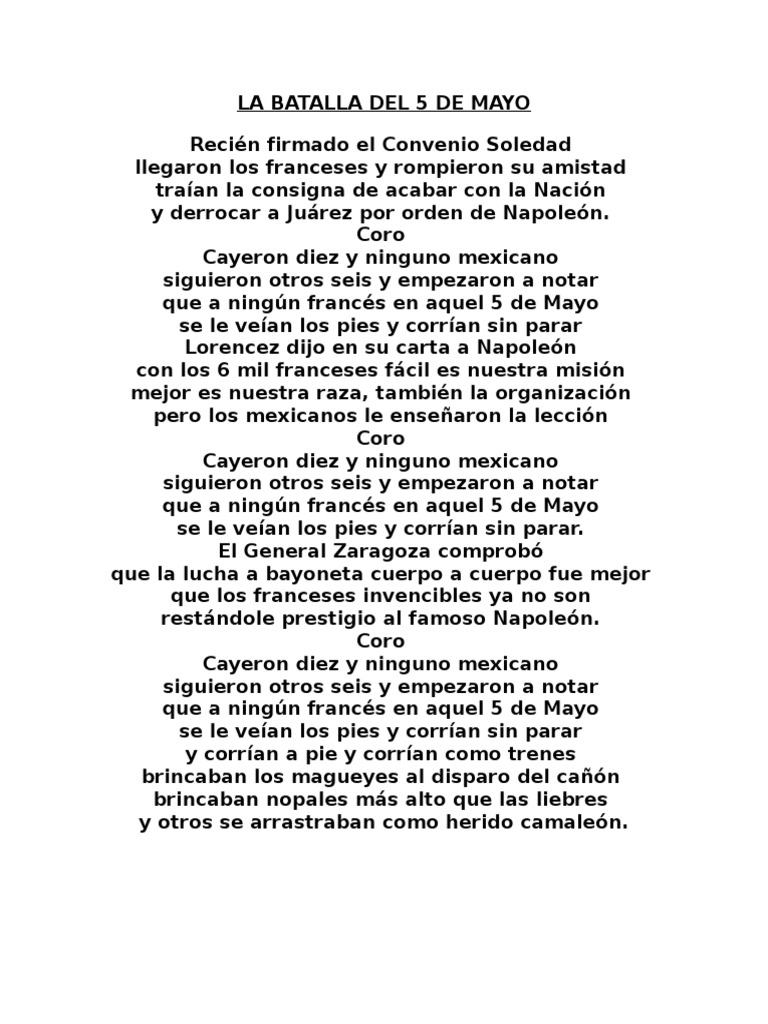 La Batalla Del 5 de May0 Letra | PDF | Conflictos | Operaciones militares