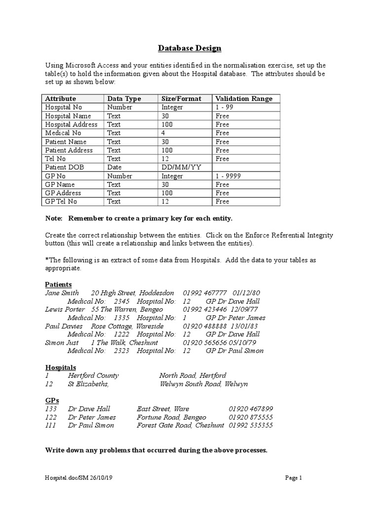 Database Design: Attribute Data Type Size/Format Validation Range | PDF