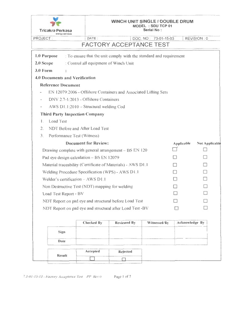 FAT Form Winch Unit | PDF | Nondestructive Testing | Mechanical Engineering