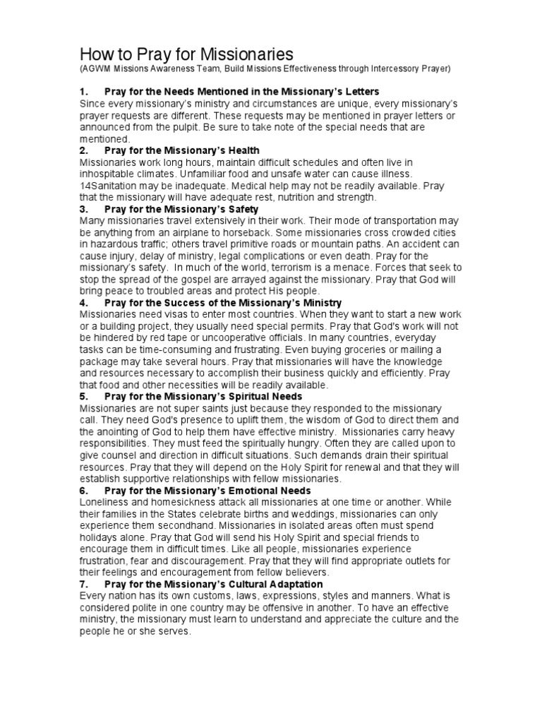 How To Pray For Missionaries: (AGWM Missions Awareness Team, Build ...