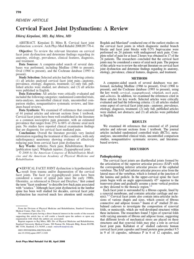 Cervical Joint Dysfunction | PDF | Vertebral Column | Vertebra