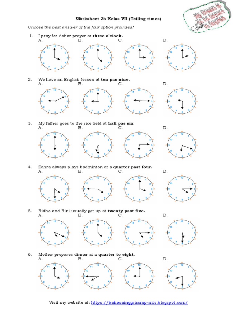 Telling Time Worksheet for Grade 7 | PDF