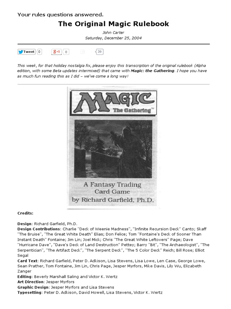 Magic The Gathering - 1994 Rulebook | PDF | Leisure