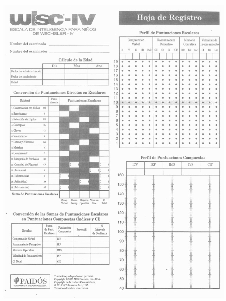 - Wisc IV...Protocolo Wisc IV (Ed.Paidos).pdf · versión 1.pdf | Terapia ...