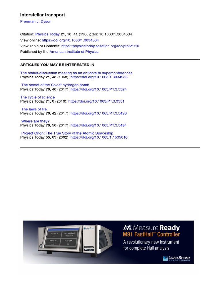 Dyson Interstellar Transport | PDF | Spacecraft Propulsion ...
